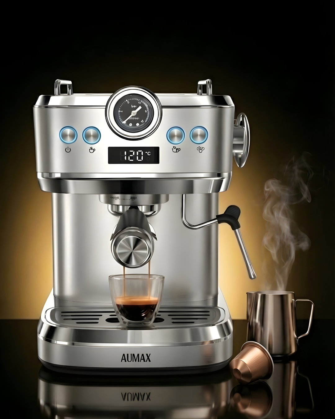 Cafetera Express AUMAX Platina · 20 Bares · Acero Full Metal